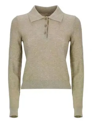 EMME Emmabate Sequin-embellished Lurex-detail Polo Top - Brown
