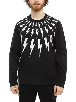 Neil Barrett Fair-isle Thunderbolt Sweatshirt - Black