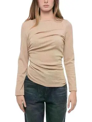 STEPHAN JANSON Draped-detail Glitter-knit Top - Neutrals