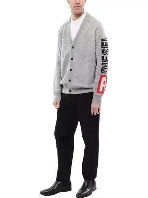 DIESEL® Logo-embroidered V-neck Cardigan - Grey