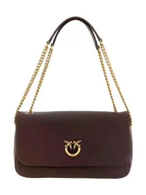 Pinko Love Birds Hammered Leather Shoulder Bag - Brown