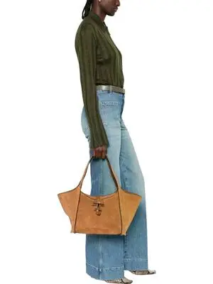 TOD'S T Timeless Suede Tote Bag - Neutrals