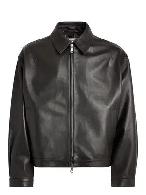 COLE BUXTON Black Leather Zip-up Bomber Jacket - Brown