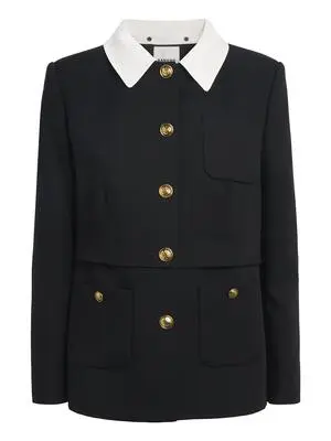 Sandro Wool Contrast Collar Blazer - Black