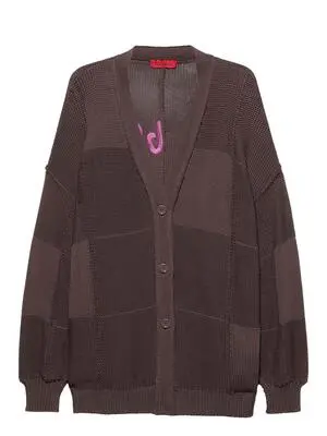 Max & Co. Cotton Slogan Longline Cardigan - Brown