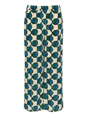 Max Mara Silk Printed Wide-leg Trousers - Green
