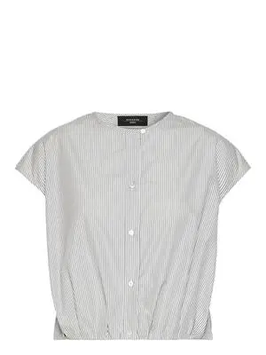 Max Mara Collarless Stripe Shirt - Navy