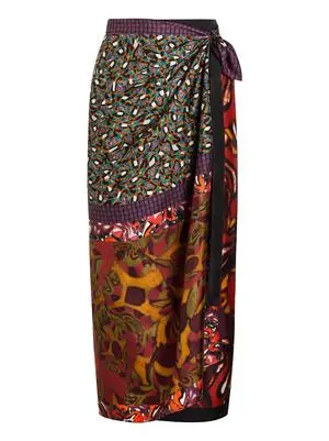 Dries Van Noten Scarfy Printed Silk Midi Wrap Skirt - Multicoloured