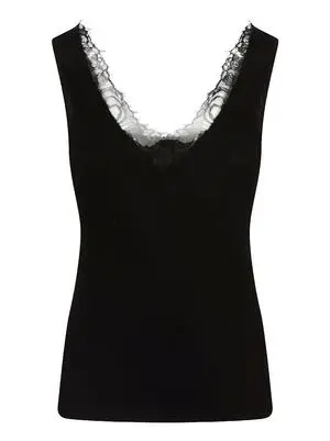 Pinko Lace-trim Ribbed Top - Black
