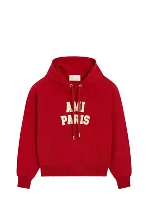 AMI Paris Cotton Hoodie With Embroidery - Red
