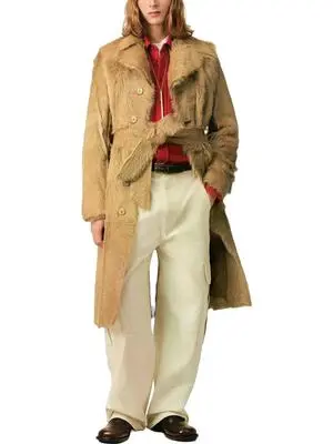 AMI Long Goat Leather Belted Coat