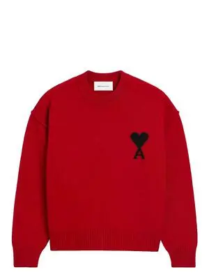 AMI Paris Crew-neck Wool Sweater With De Coeur - Red