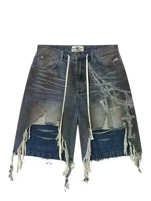VALE FOREVER Chain Distressed Jorts - Blue