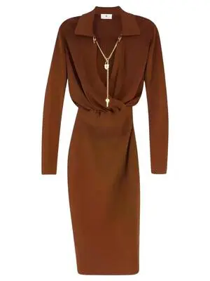 Elisabetta Franchi Charm-detail V-neck Dress - Brown