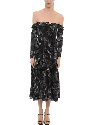 ALLSAINTS Devyn Peggy Off-the-shoulder Floral-print Midi Dress - Black