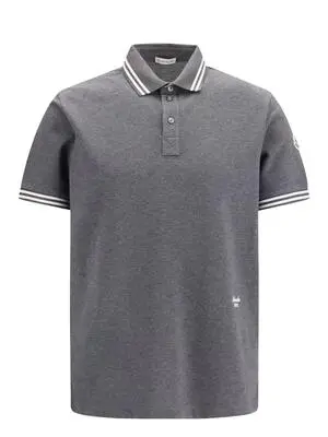 Moncler Stripe-trim Logo-patch Polo Shirt - Grey