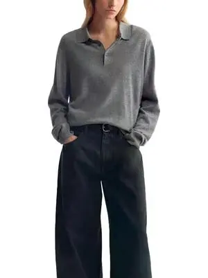 NILI LOTAN Jovan Cashmere Polo Sweater - Grey
