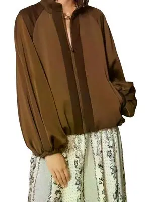 TWINSET Zip-up Balloon-sleeve Bomber Jacket - Brown