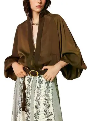 TWINSET Zip-up Balloon-sleeve Bomber Jacket - Brown
