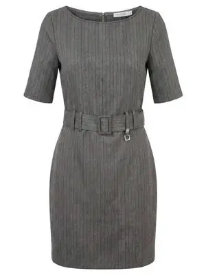 Patrizia Pepe Belted Pinstripe Dress - Grey