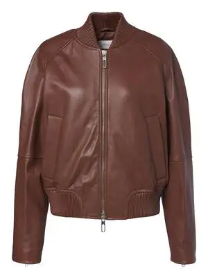 Sportmax Leather Bomber Jacket - Brown