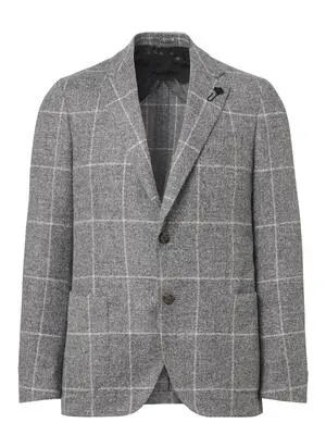 LARDINI Checked Alpaca And Wool-blend Blazer - Grey