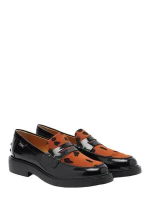 TOD'S Leather Leopard-print Penny Loafers - Black