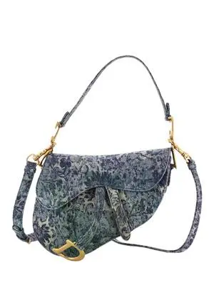 Dior Saddle Handbag Printed Denim Medium Shoulder Bag - Blue
