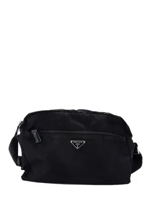 Prada Front Pocket Camera Bag Tessuto Medium Crossbody Bag - Black