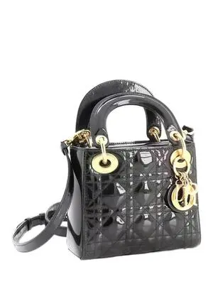 Dior Lady Dior Bag Cannage Quilt Patent Mini Satchel Black