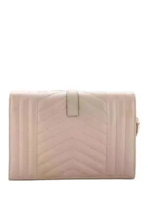 Saint Laurent Classic Monogram Envelope Wristlet Mixed Matelasse Leather Clutch Bag - Neutrals