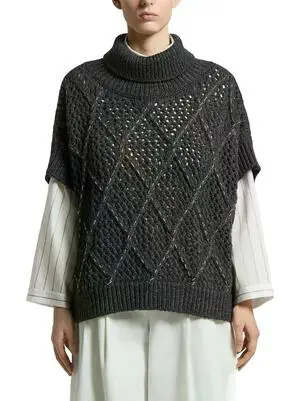 Peserico Diamond-knit Roll-neck Shot-sleeve Sweater - Grey