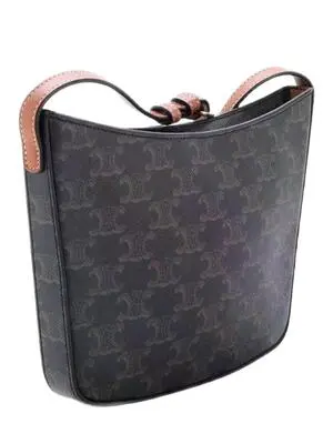 Celine Croque Triomphe Coated Canvas Medium Hobo Bag - Black