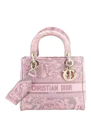 Dior Lady D-lite Bag Embroidered Canvas Medium Satchel - Pink
