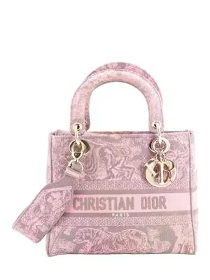 Dior Lady D-lite Bag Embroidered Canvas Medium Satchel - Pink