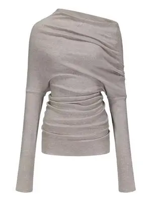 ELYWOOD Asymmetric Draped Off-shoulder Long-sleeved T-shirt - Neutrals