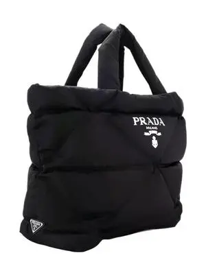 Prada Padded Logo Quilted Re-nylon Medium Tote Bag - Black