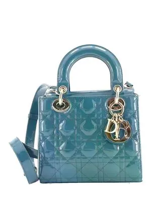 Dior Lady Bag Cannage Quilt Patent Small Satchel - Blue