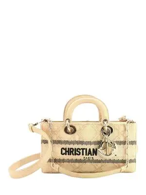 Dior Lady D-joy Bag Cannage Embroidered Raffia Medium Tote Bag - Neutrals