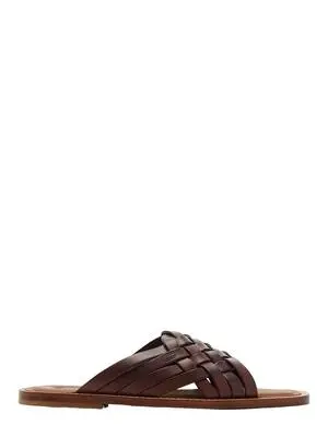 Miu Miu Woven Leather Flat Sandals - Brown