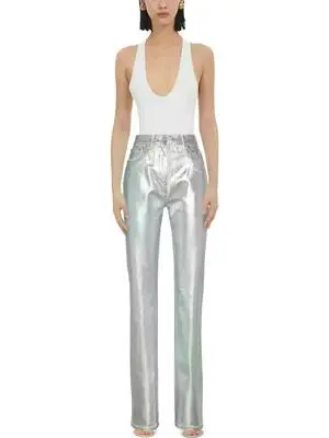 FERRAGAMO Laminated-finish Straight-leg Trousers - Silver