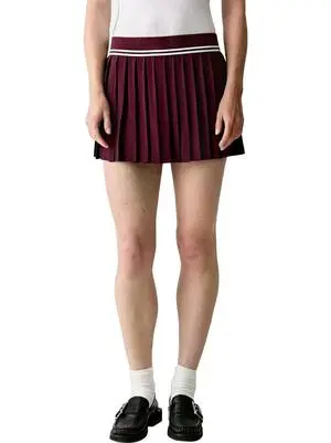 SPORTY & RICH Abigail Pleated Logo-embroidered Mini Skirt - Red