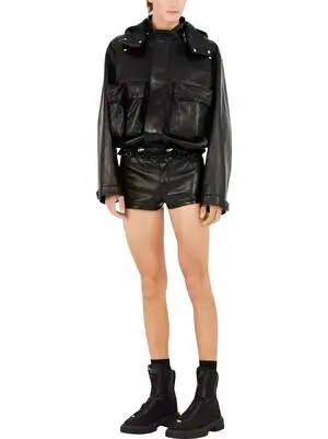 FERRAGAMO Drawstring-hood Leather Jacket - Black