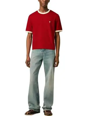 AMI Paris Contrasted Cotton T-shirt With Ami De Coeur Red