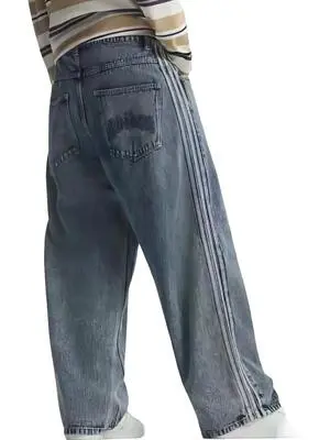 Adidas Logo Embroidered Wide Leg Jeans - Blue