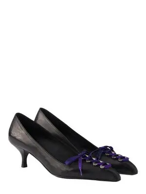 Prada Prada Antiqued Leather Pumps With Lace Detailing Black