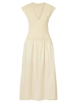Faithfull The Brand Carmen Shirred Cotton Midi Dress - Neutrals