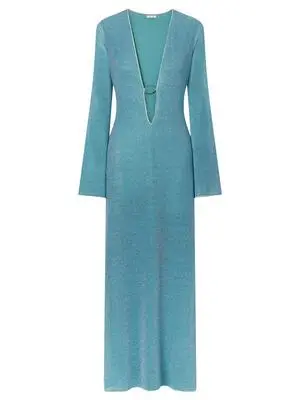 Oseree Lumière Metallic Stretch-knit Kaftan - Blue