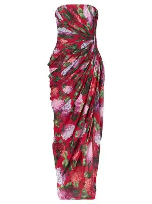 Carolina Herrera Floral-print Gathered Silk-chiffon Gown - Multi
