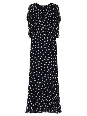 Whistles Whistles Polka Dot Chiffon Midi Dress Blue
